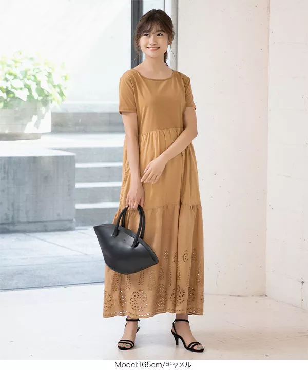 カットワークレースドッキングTシャツワンピース [E2137 カットワークレースドッキングTシャツワンピース [E2137
